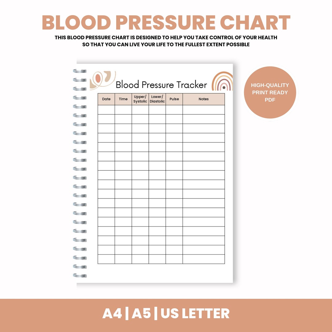Printable Blood Pressure Tracker Chart - Medical Log for High Blood ...