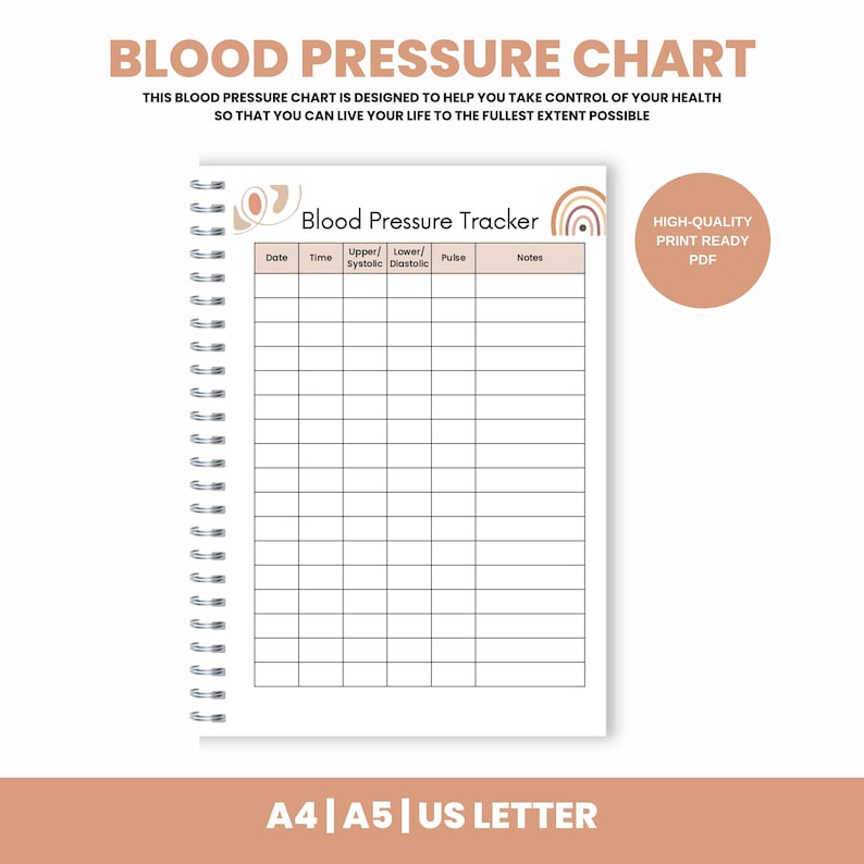 Printable Blood Pressure Tracker Chart - Medical Log for High Blood ...