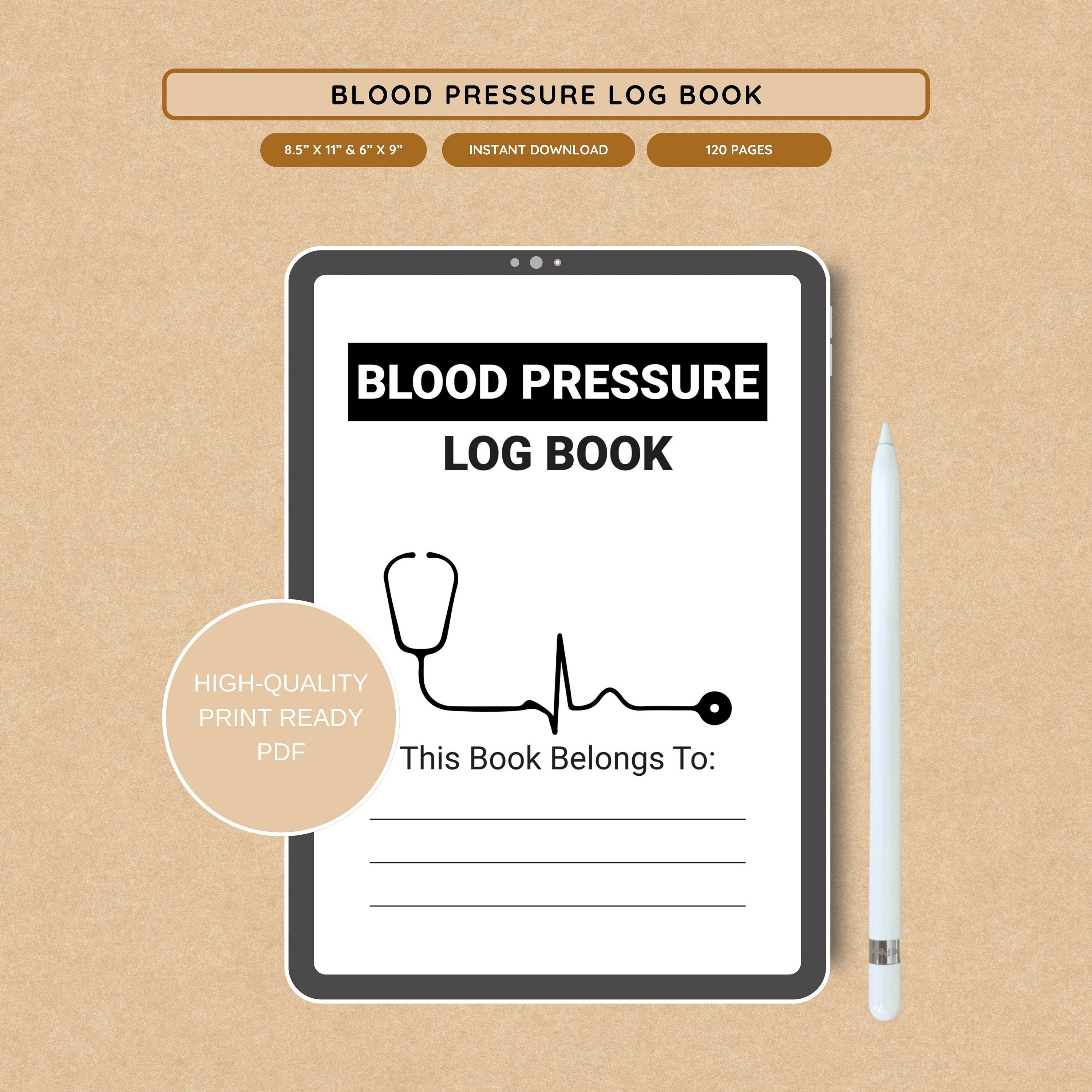 Blood Pressure Log Book, Printable Blood Pressure Tracker, Blood ...