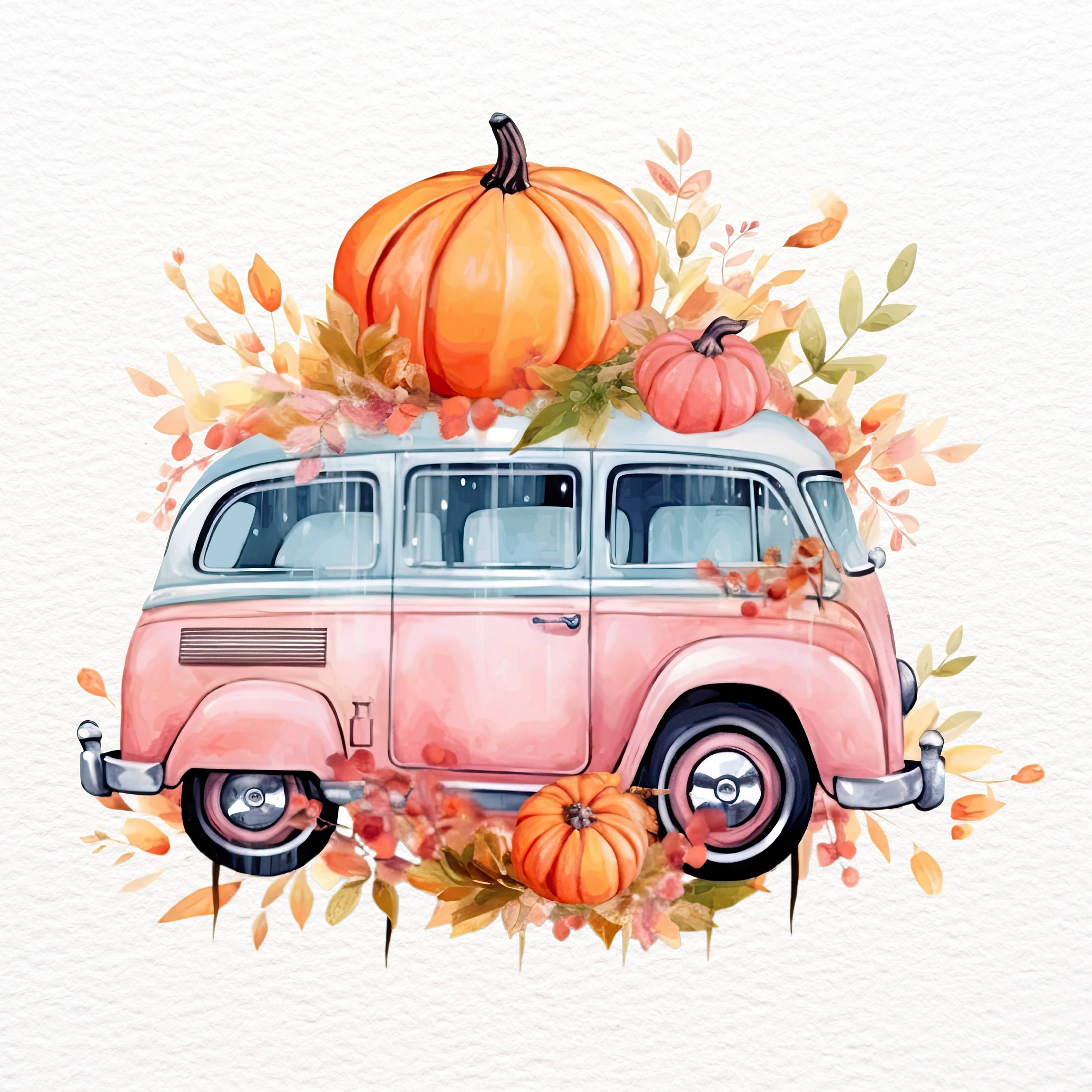 Watercolor Car Clipart, Fall Harvest Car Clipart, Thanksgiving Car ...
