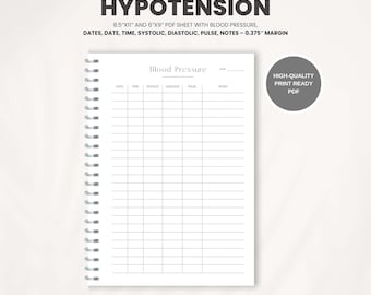Printable Blood Pressure Log, Blood Pressure Tracker, Daily Pulse ...