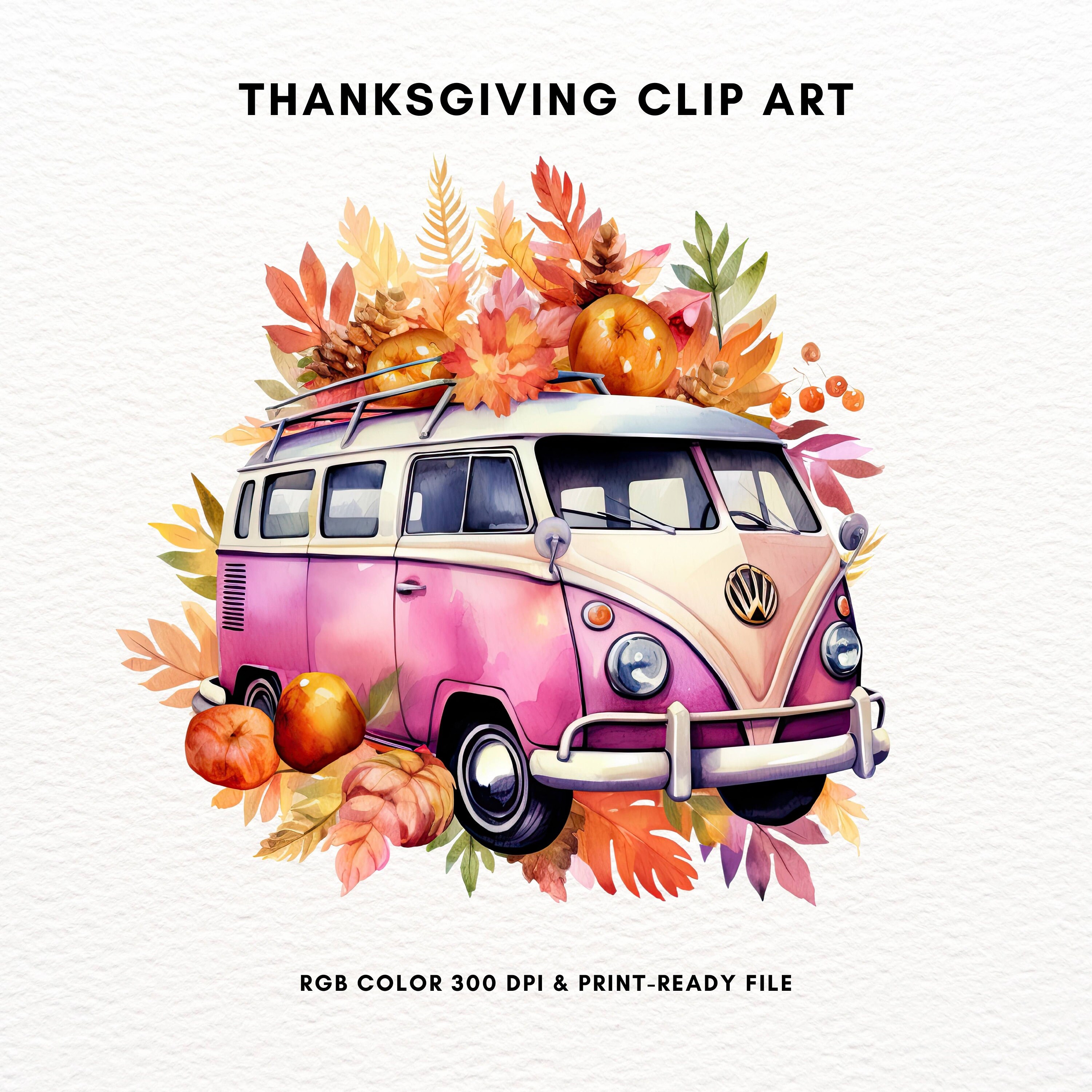 Watercolor Car Clipart, Fall Harvest Car Clipart, Thanksgiving Car ...