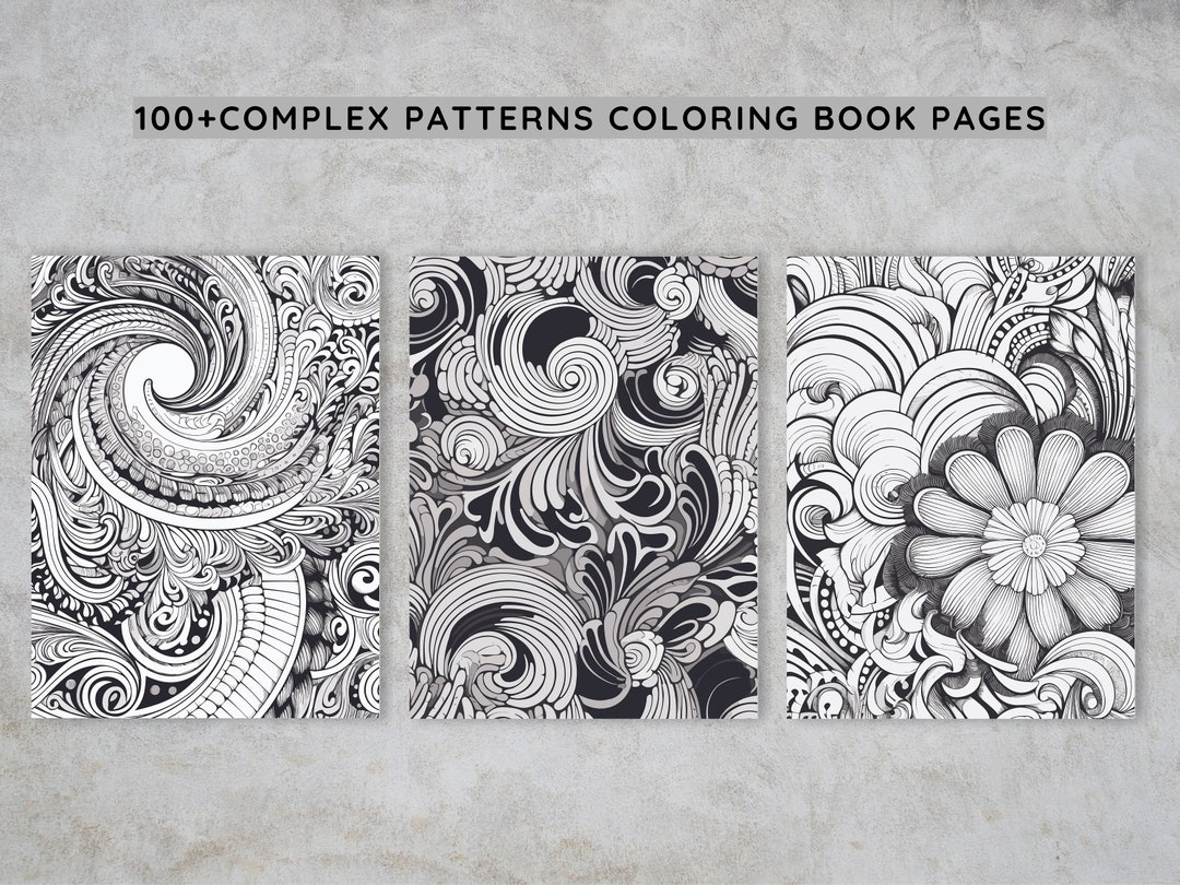 Printable Complex Abstract Patterns Coloring Book - Grayscale Floral ...