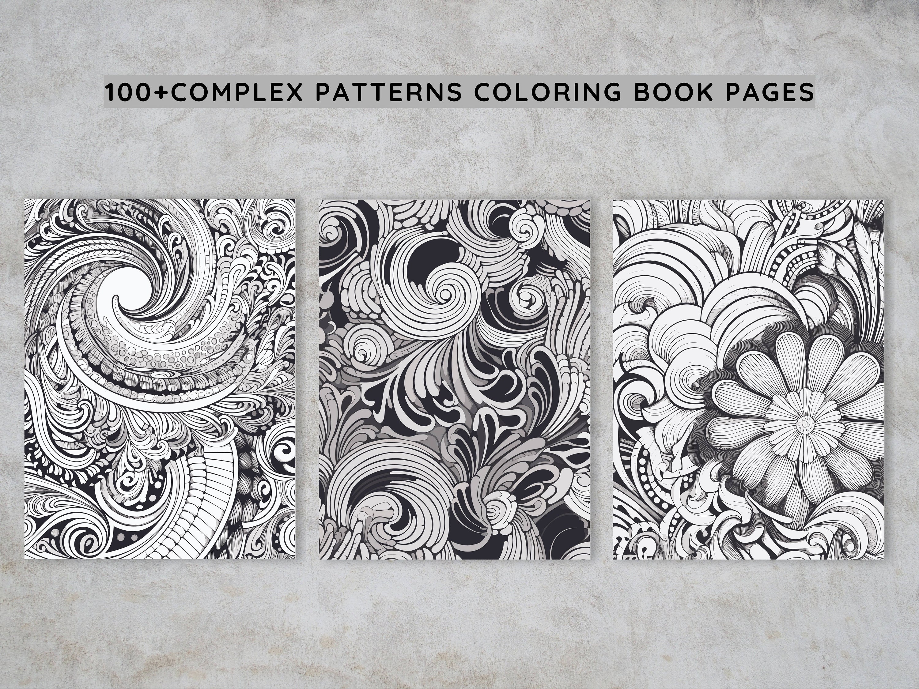 Printable Complex Abstract Patterns Coloring Book Grayscale Floral ...