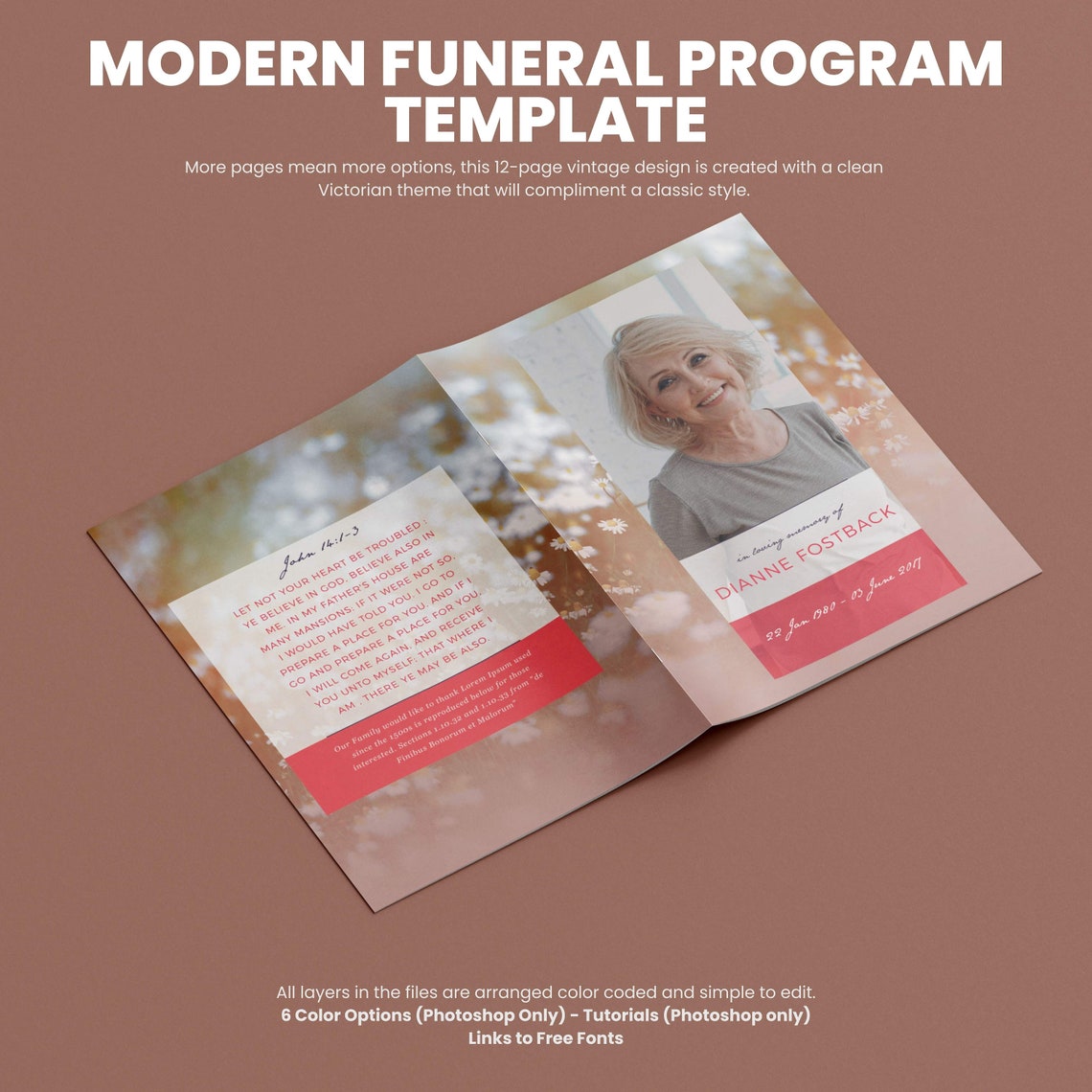 Editable Modern Funeral Program Template, Printable Funeral Program ...