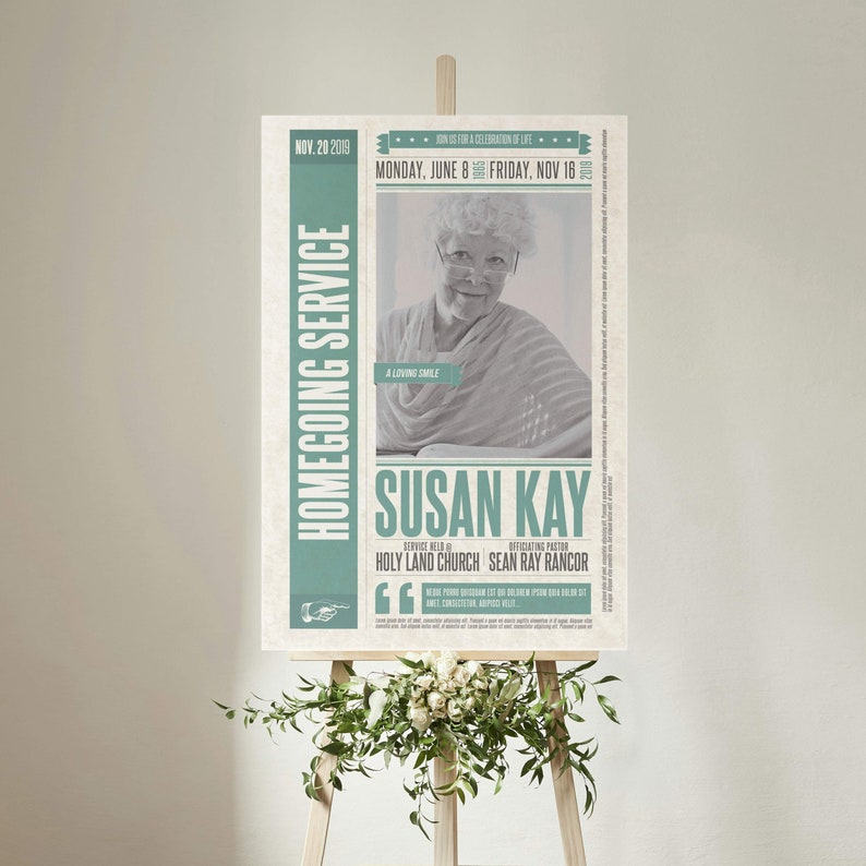 Newspaper Style Funeral Program Template Memorial & Obituary Design ...