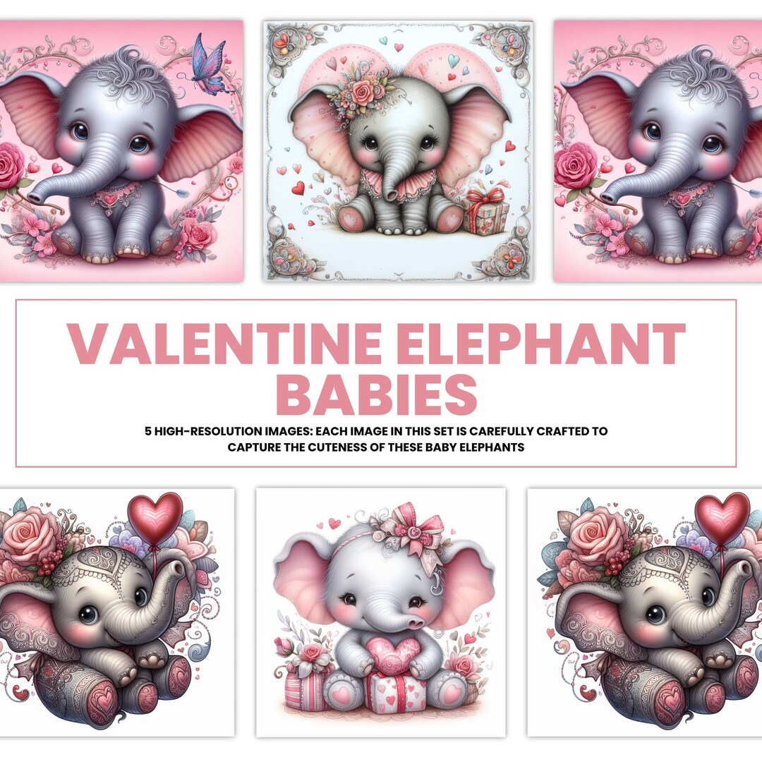 Baby Elephant Valentine's Day Clipart, Baby Animals Clipart, Valentine ...