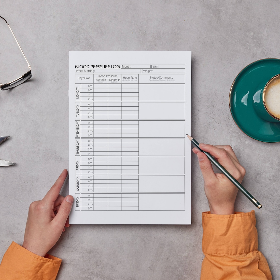 Blood Pressure Log Book: Printable Blood Pressure Tracker & Health ...