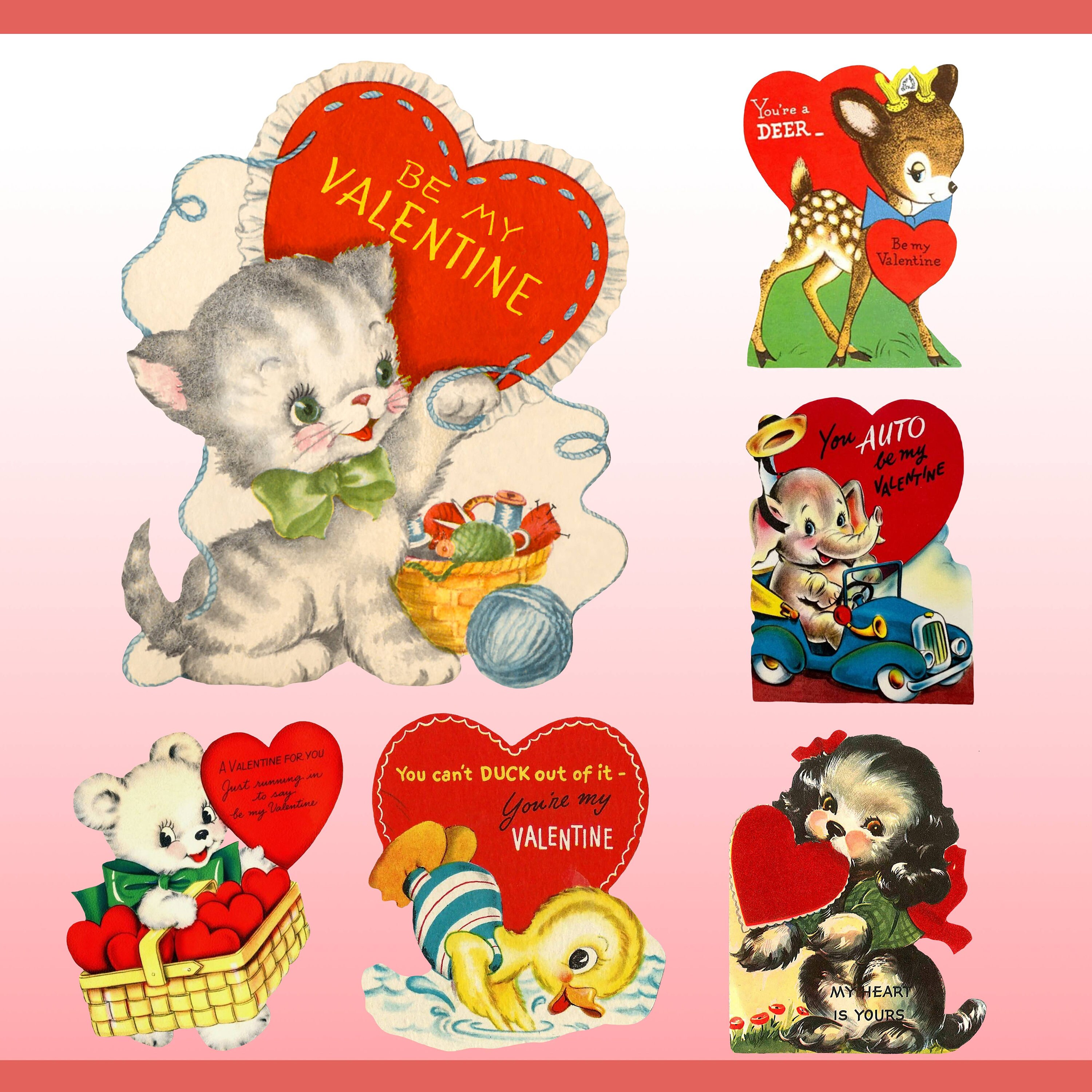 Printable Vintage Animal Valentine's Day Cards Template, Retro ...