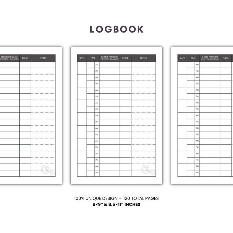 Printable Blood Pressure Log Book Hypertension Tracker, Health Journal ...