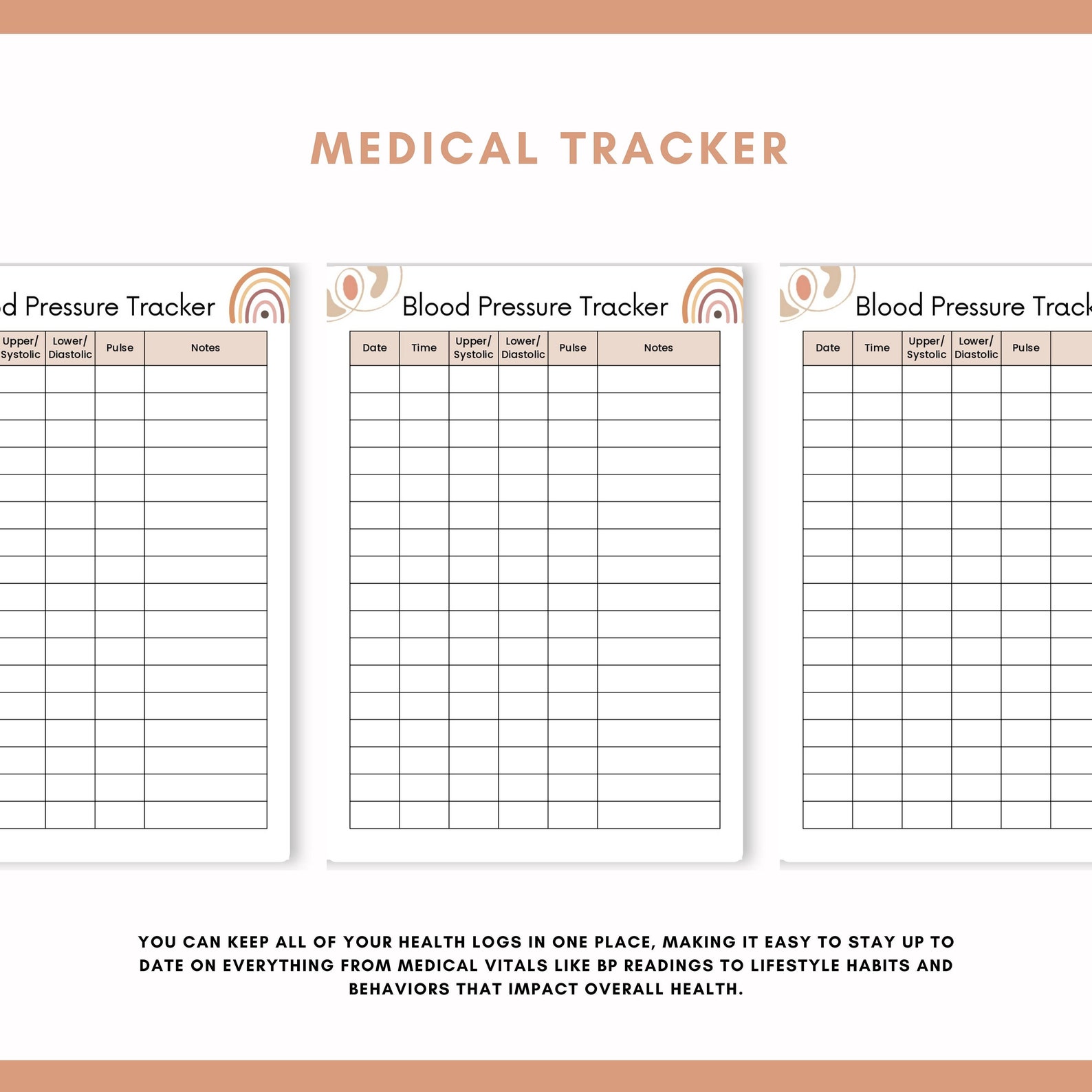 Printable Blood Pressure Tracker Chart - Medical Log for High Blood ...