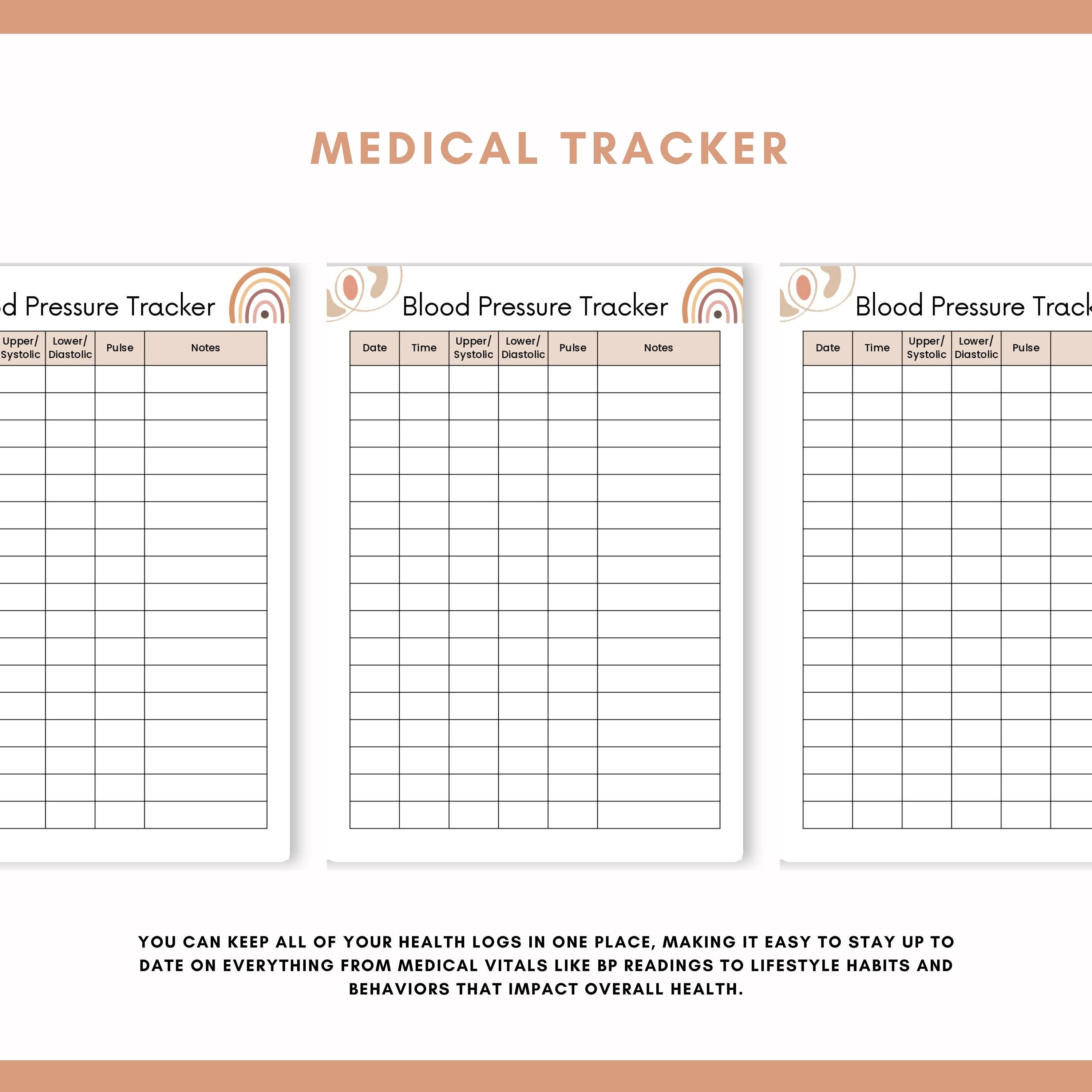 Printable Blood Pressure Tracker Chart - Medical Log for High Blood ...