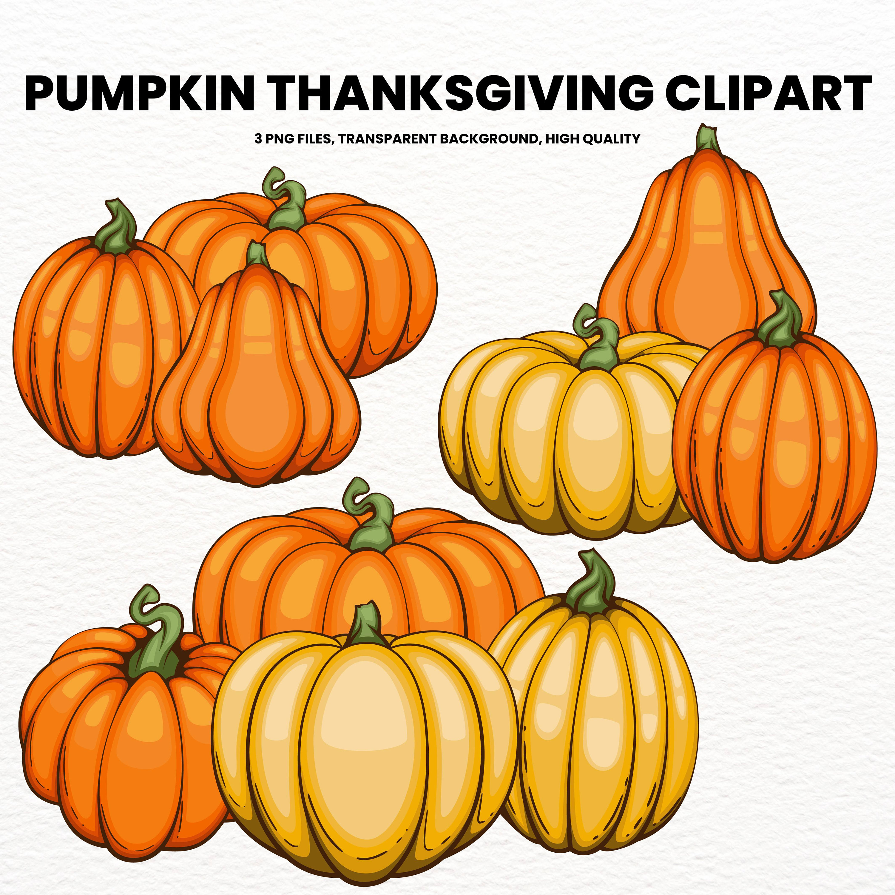 Thanksgiving Pumpkin Clipart: Fall Harvest PNG Graphics (digital ...