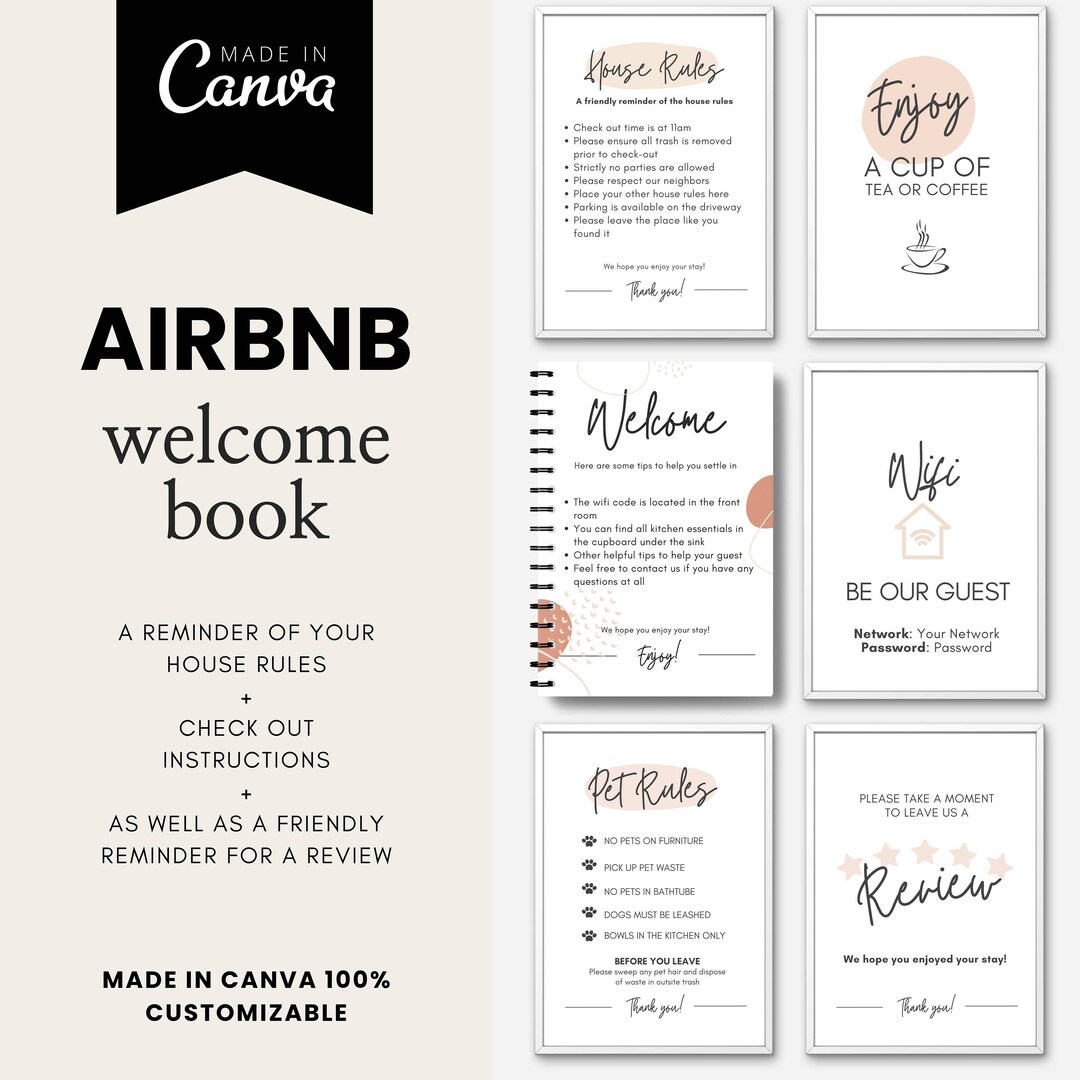 Printable Airbnb Welcome Book, Editable Airbnb Posters, Airbnb Signs ...