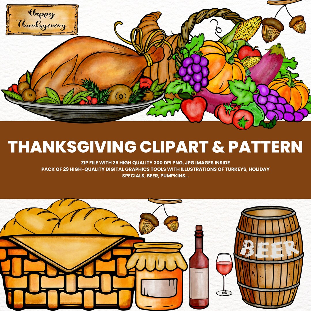 Happy Thanksgiving Clipart, Thanksgiving Pattern, Turkey Clipart ...