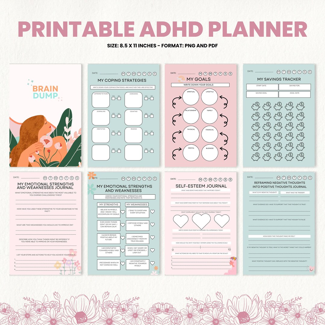 Printable ADHD Planner, ADHD Journal, Goal Planner, Daily Planner, Meal ...