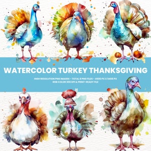 Watercolor Turkey Thanksgiving Clipart, Turkey Clipart, Thanksgiving ...