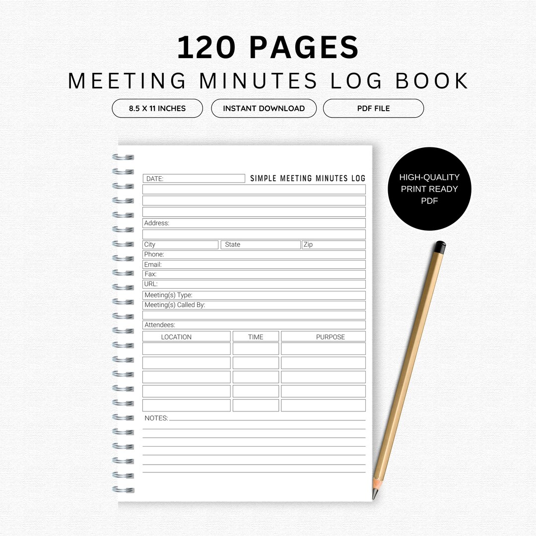 Meeting Minutes Log Book Meeting Planner Business Planner - Etsy