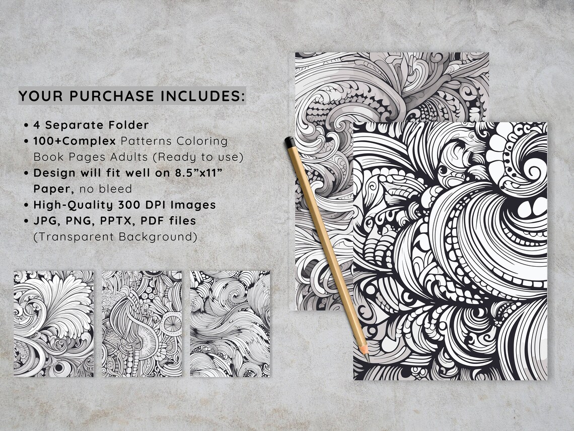 Printable Complex Abstract Patterns Coloring Book Grayscale Floral ...
