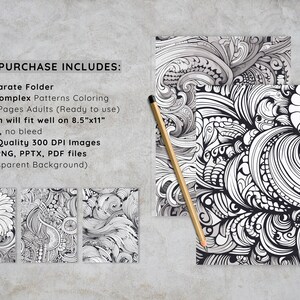 Printable Complex Abstract Patterns Coloring Book - Grayscale Floral ...