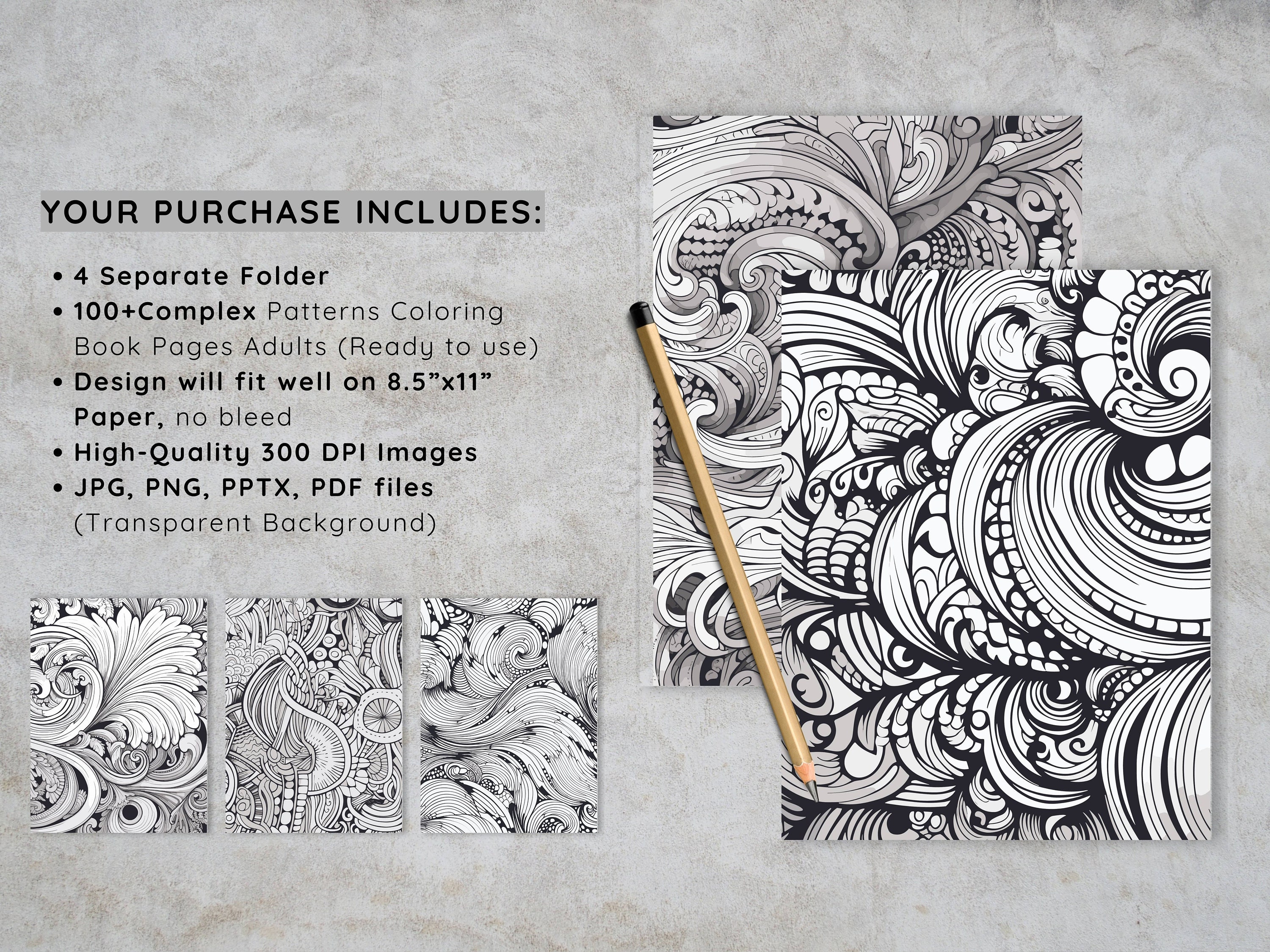 Printable Complex Abstract Patterns Coloring Book - Grayscale Floral ...