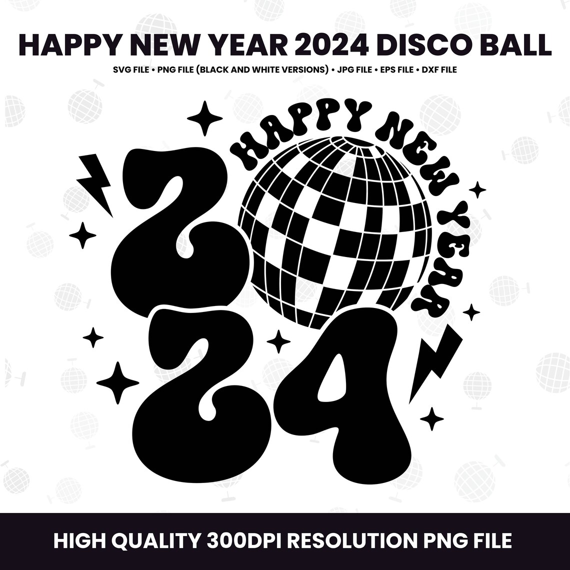 Happy New Year 2024 Disco Ball SVG Clipart, New Year Clipart, Disco ...