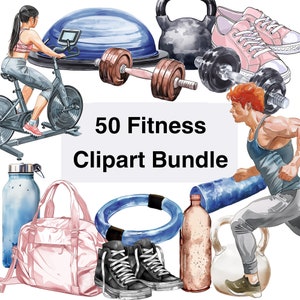 Watercolor Fitness Clipart: 50 Hand-drawn Gym Workout Illustrations ...