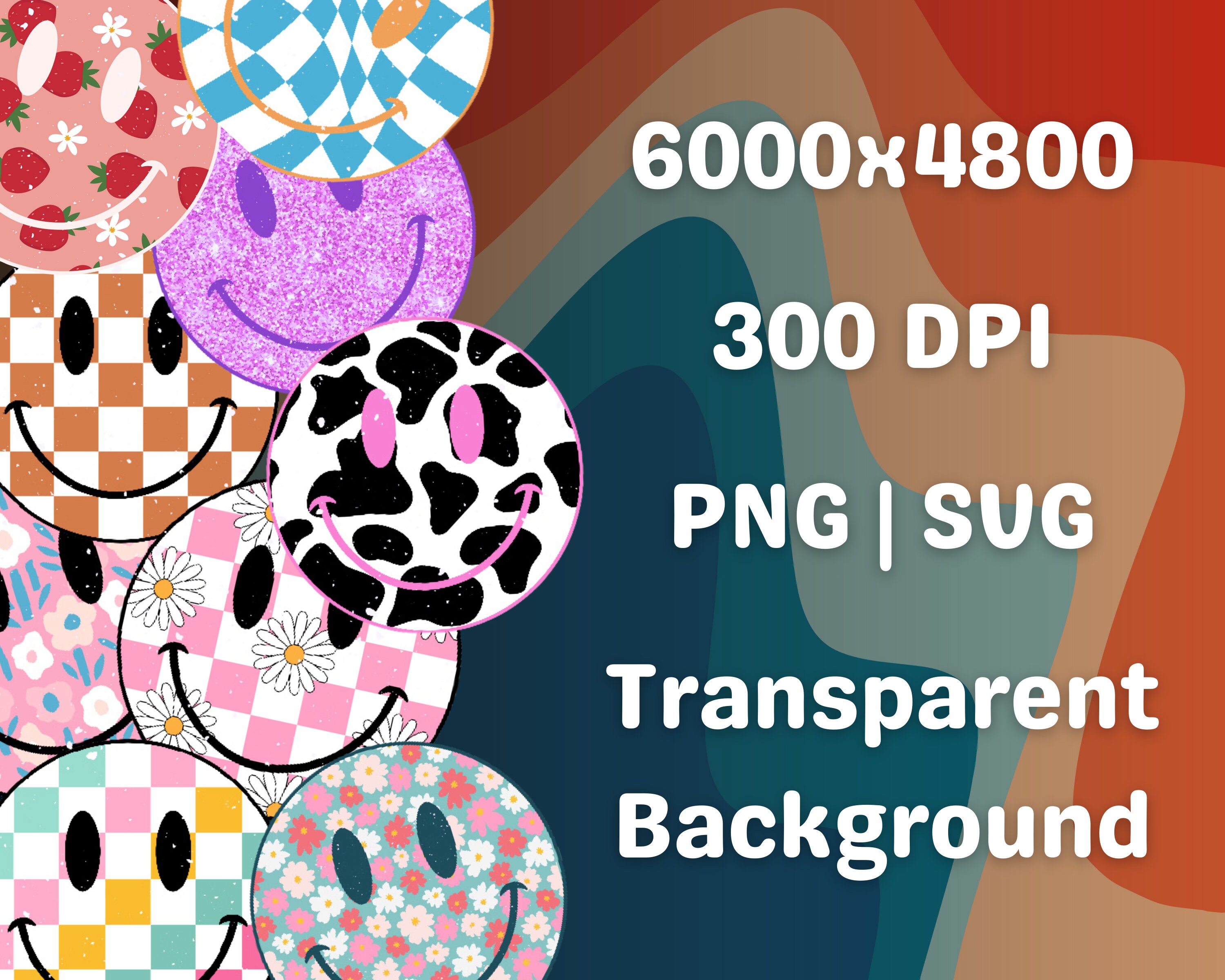 Smiley Face PNG Bundle, Retro Happy Face SVG, Daisy Distressed Groovy ...