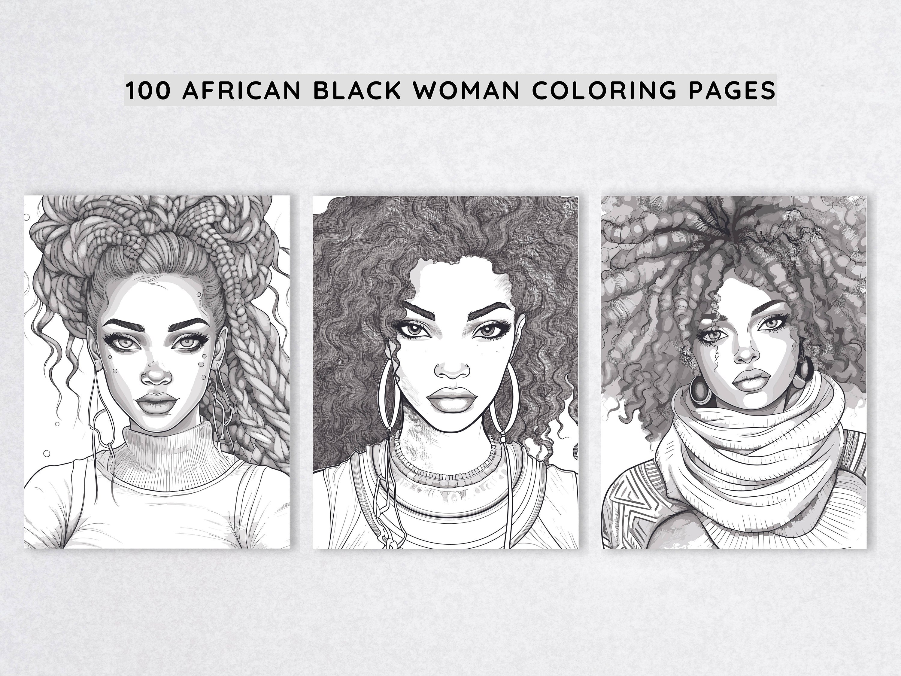 100 Afro Coloring Pages African Black Woman Girl Coloring Book ...