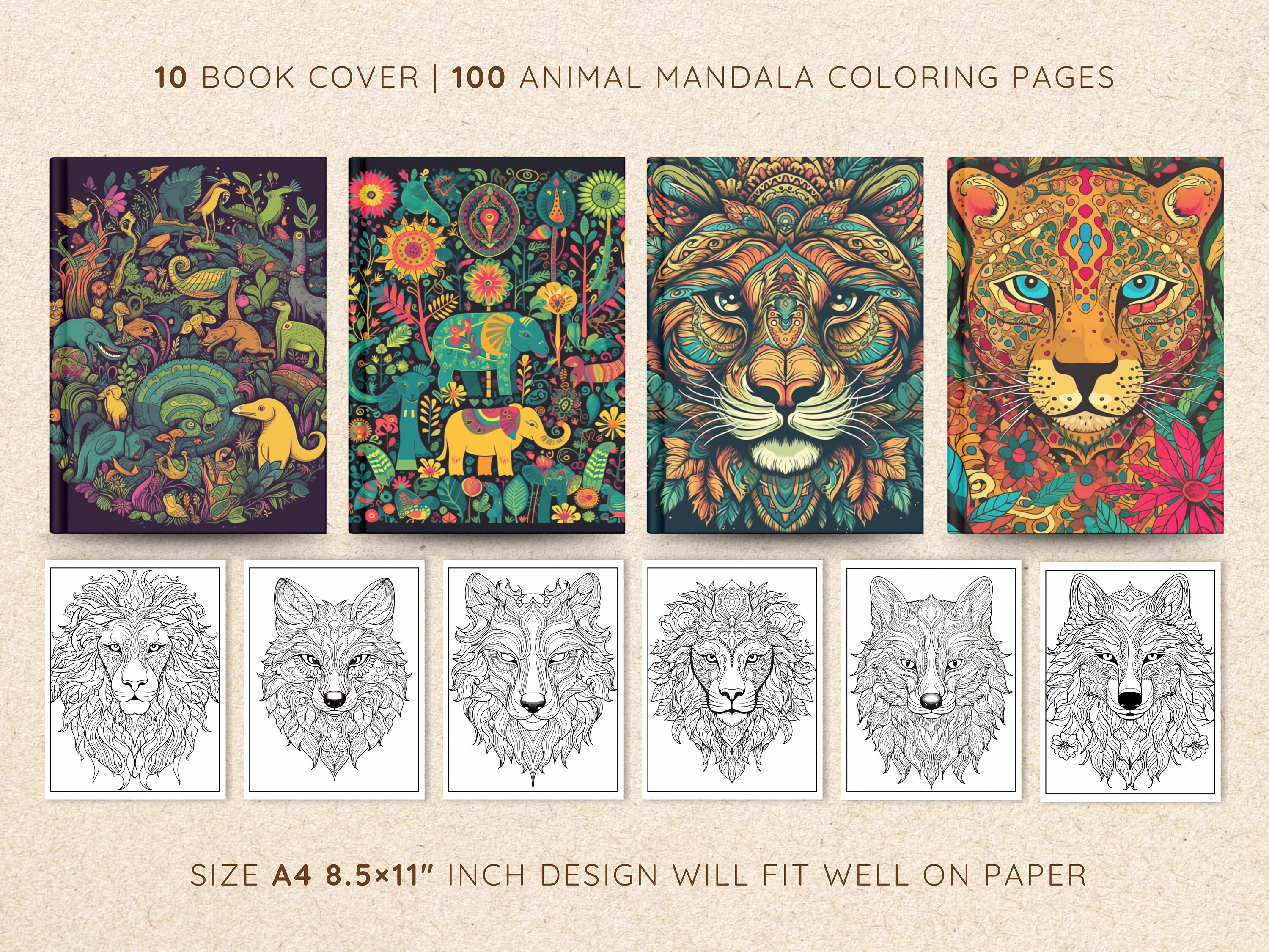 Animal Mandala Coloring Book: 100 Grayscale Pages (digital Download) - Etsy