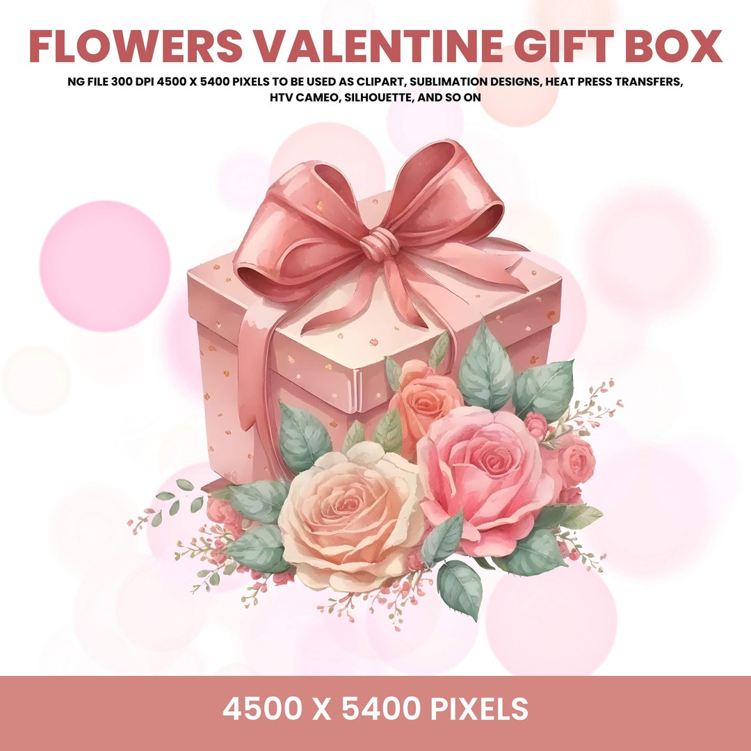 Valentines Day Flowers Gift Box Clipart, Valentines Day Sublimation ...