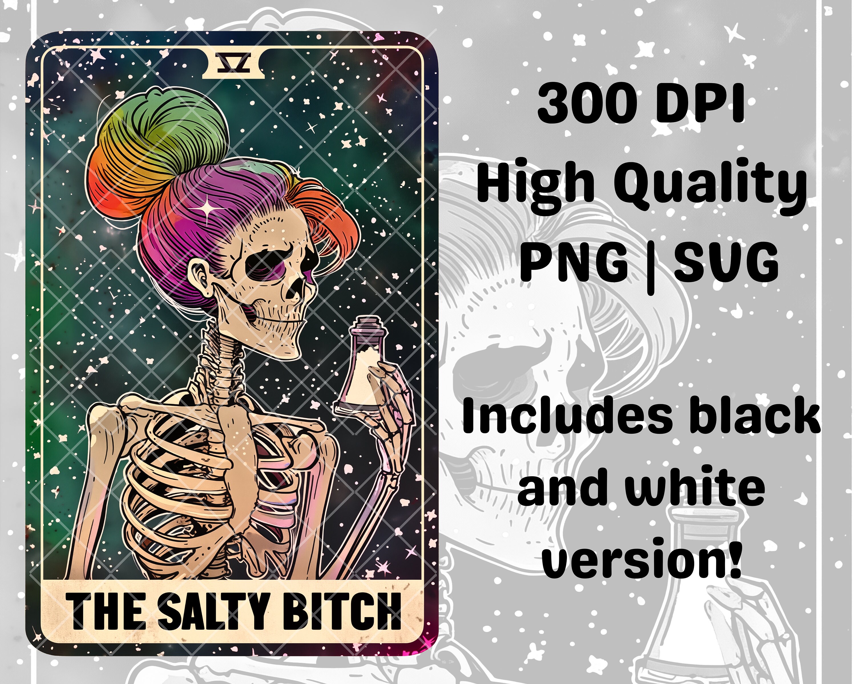 Sassy Skeleton Tarot: the Salty Bitch Design for T-shirts and Digital ...