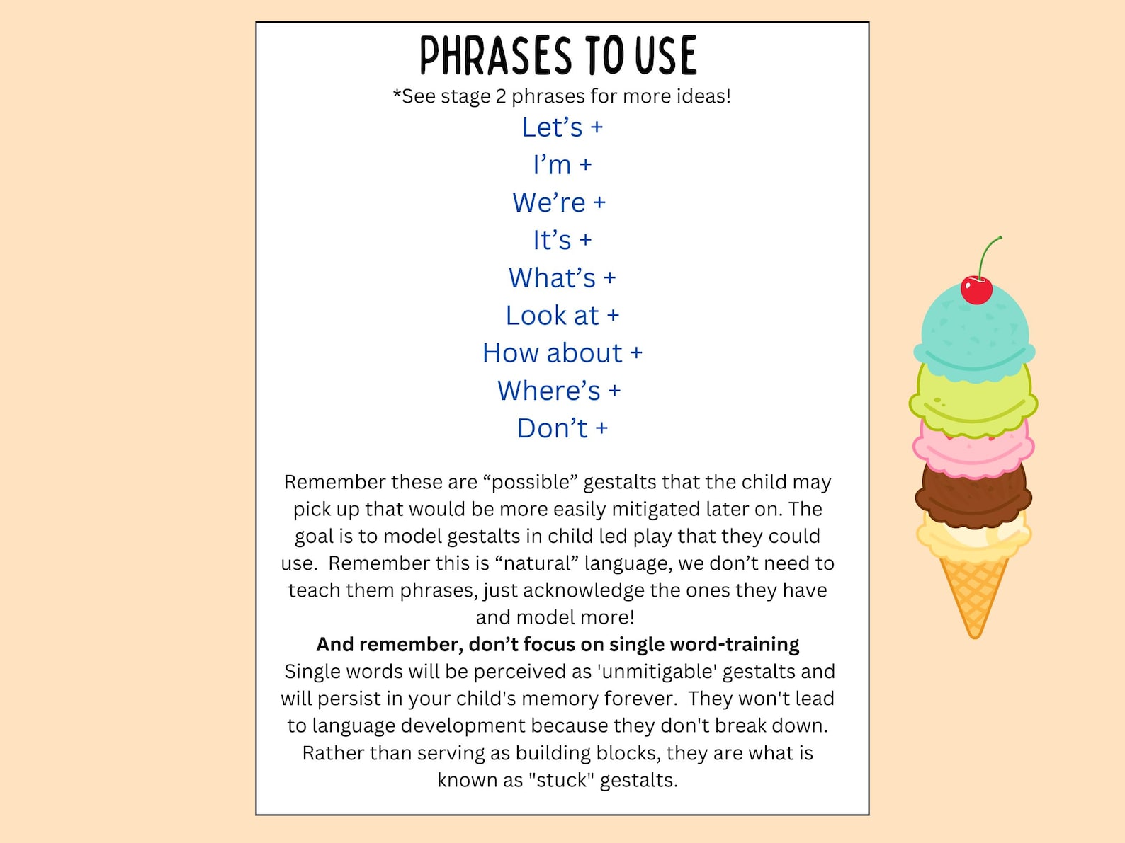 Gestalt Language Processing Guide | Stages 1-6 Handout | Explanation ...