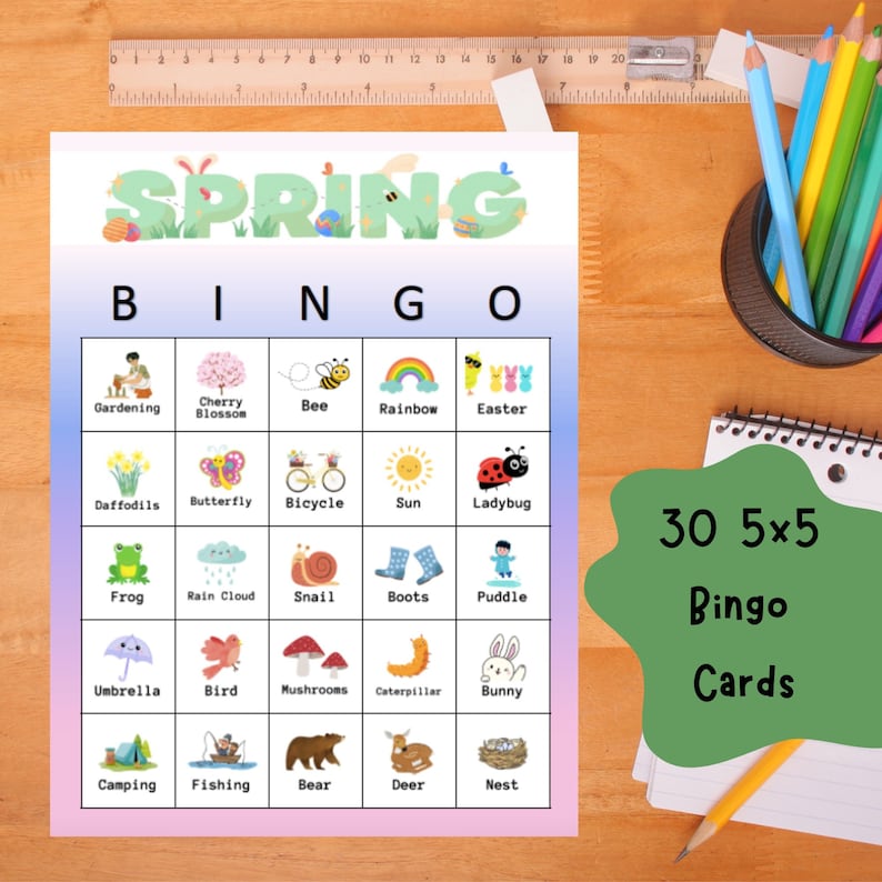 Spring Bingo Cards | 30 Bingo Cards 5x5 | 25 Call Out Cards | - Etsy