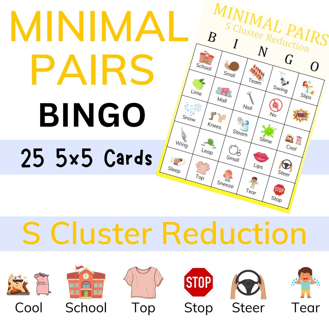 Minimal Pairs BINGO | S Cluster Reduction | 25 Cards | Speech Language ...