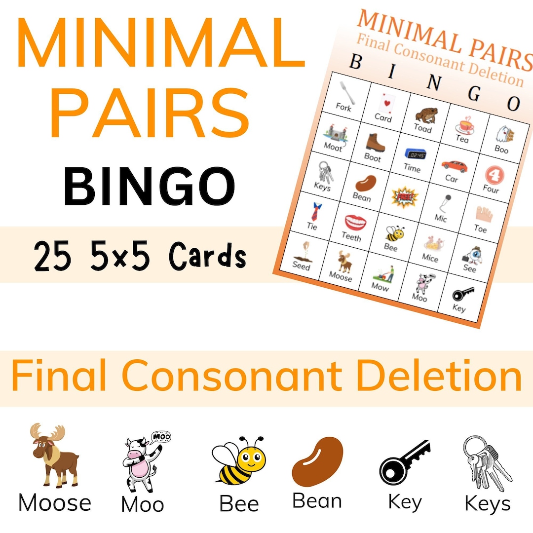 Minimal Pairs BINGO | Final Consonant Deletion | 25 Cards | Speech ...