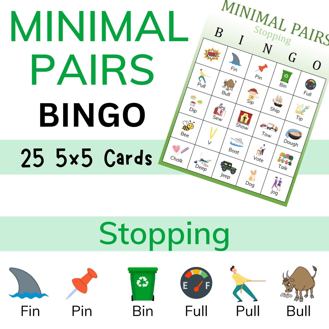 Minimal Pairs BINGO | Stopping | 25 Cards | Speech Language - Etsy