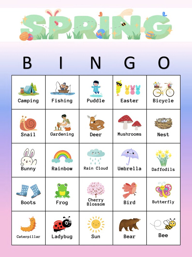 Spring Bingo Cards | 30 Bingo Cards 5x5 | 25 Call Out Cards | - Etsy
