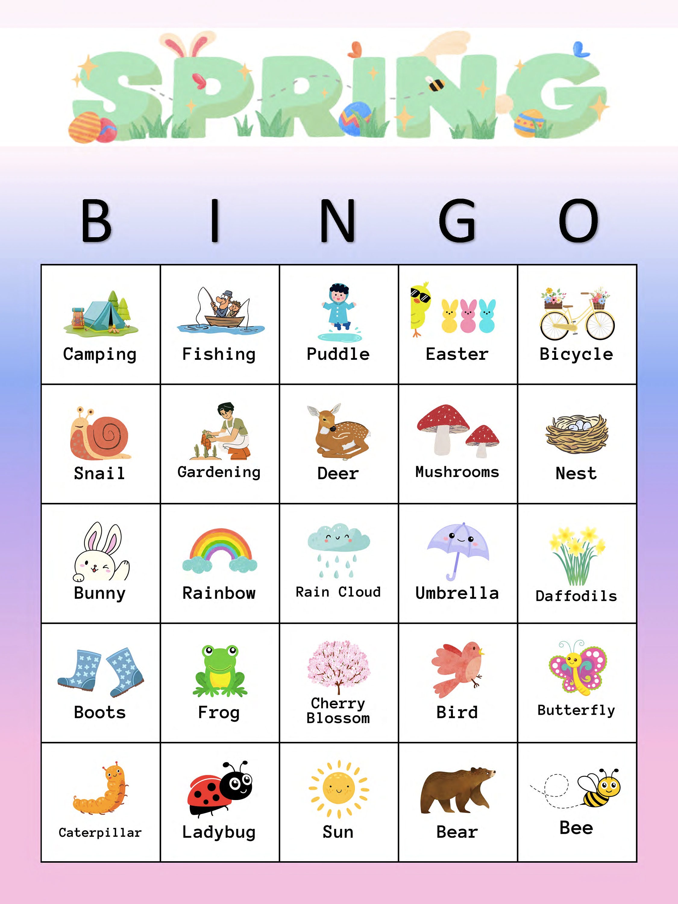 Spring Bingo Cards | 30 Bingo Cards 5x5 | 25 Call Out Cards | - Etsy