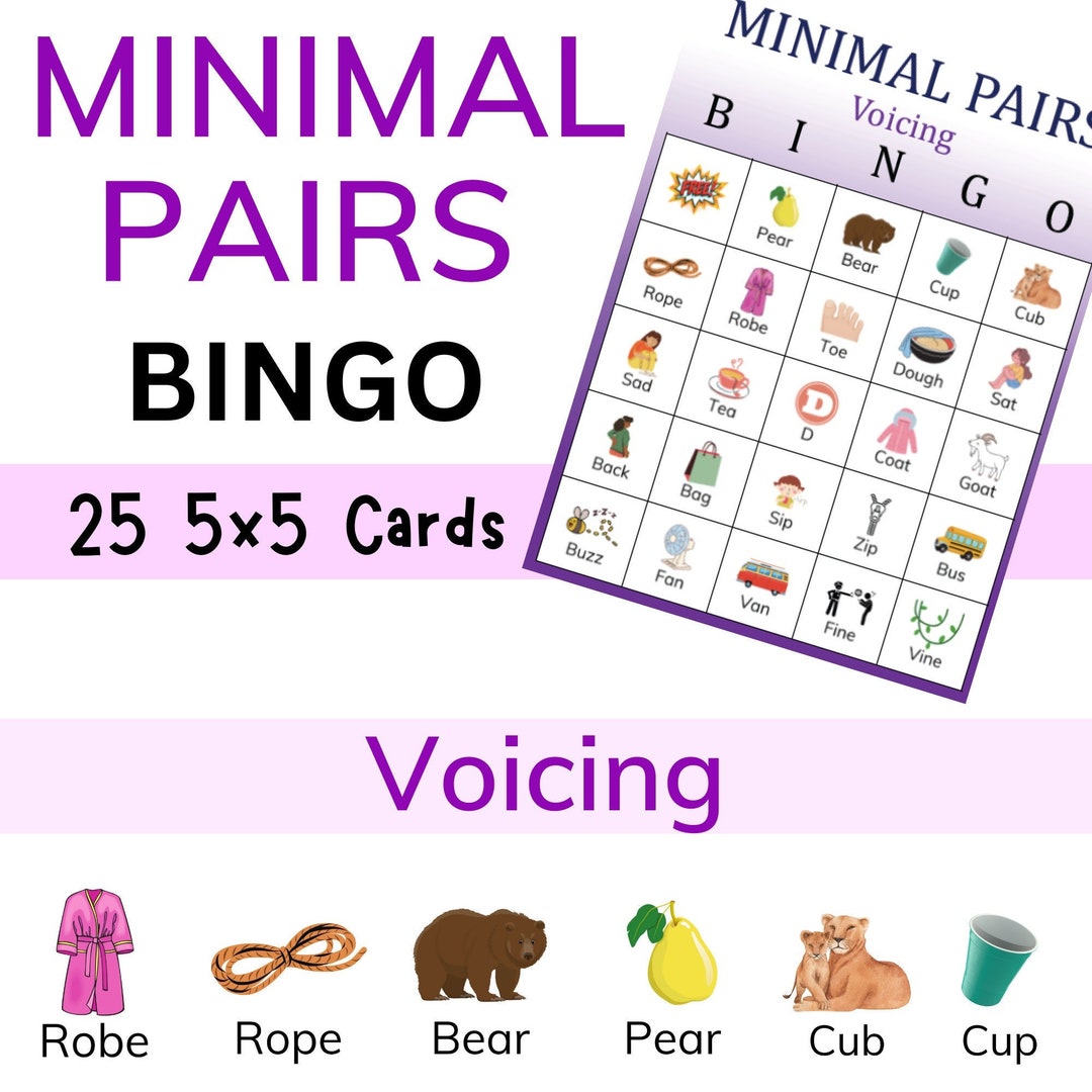 Minimal Pairs BINGO | Voicing | 25 Cards | Speech Language - Etsy