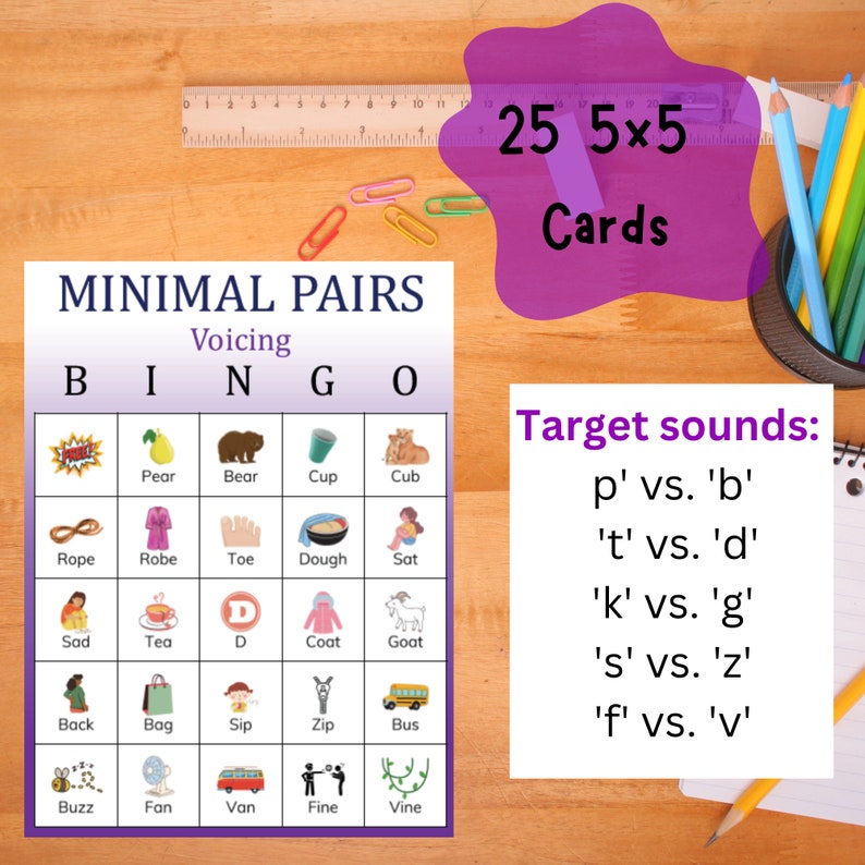 Minimal Pairs BINGO | Voicing | 25 Cards | Speech Language - Etsy