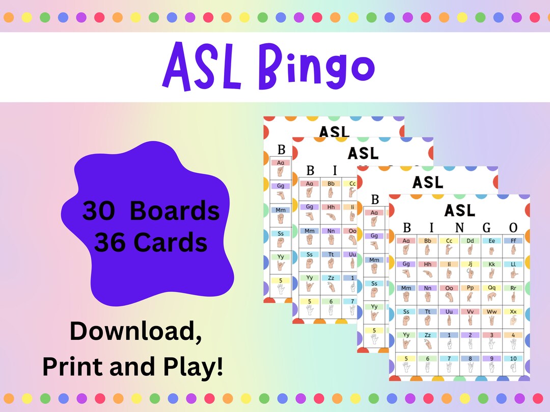 ASL BINGO Game | Alphabet & Number | American Sign Language Activity - Etsy