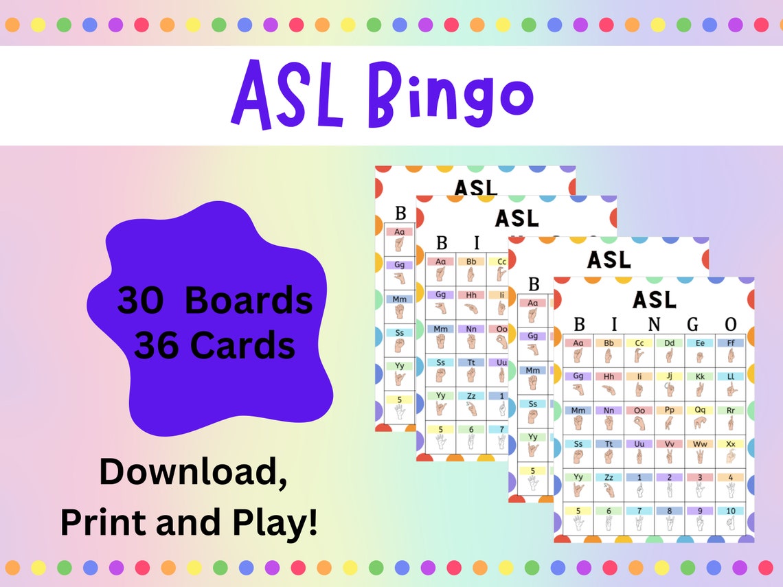 ASL BINGO Game | Alphabet & Number | American Sign Language Activity - Etsy