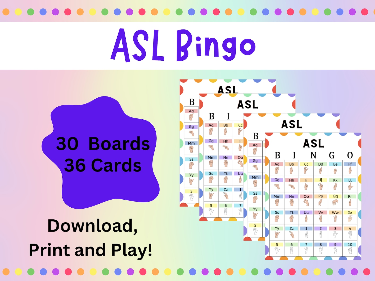 ASL BINGO Game | Alphabet & Number | American Sign Language Activity - Etsy
