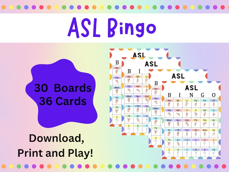 ASL BINGO Game | Alphabet & Number | American Sign Language Activity - Etsy