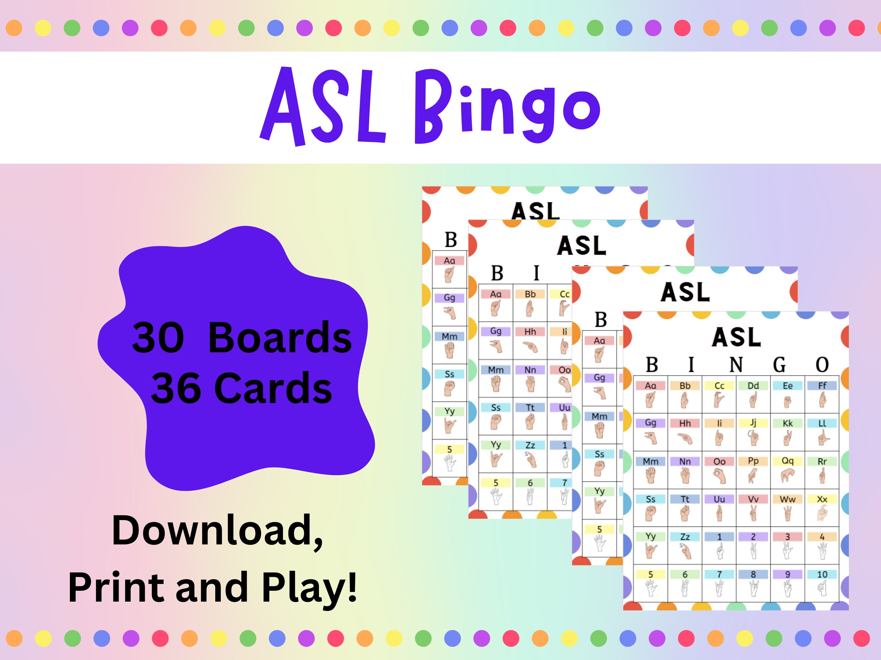 ASL BINGO Game | Alphabet & Number | American Sign Language Activity - Etsy