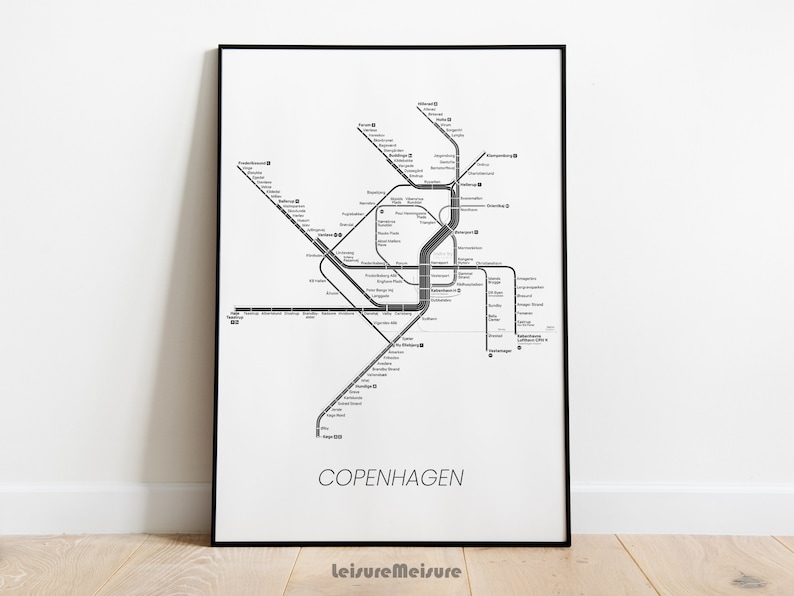 Copenhagen Metro Map Digital Printable Wall Art Print Download Subway ...