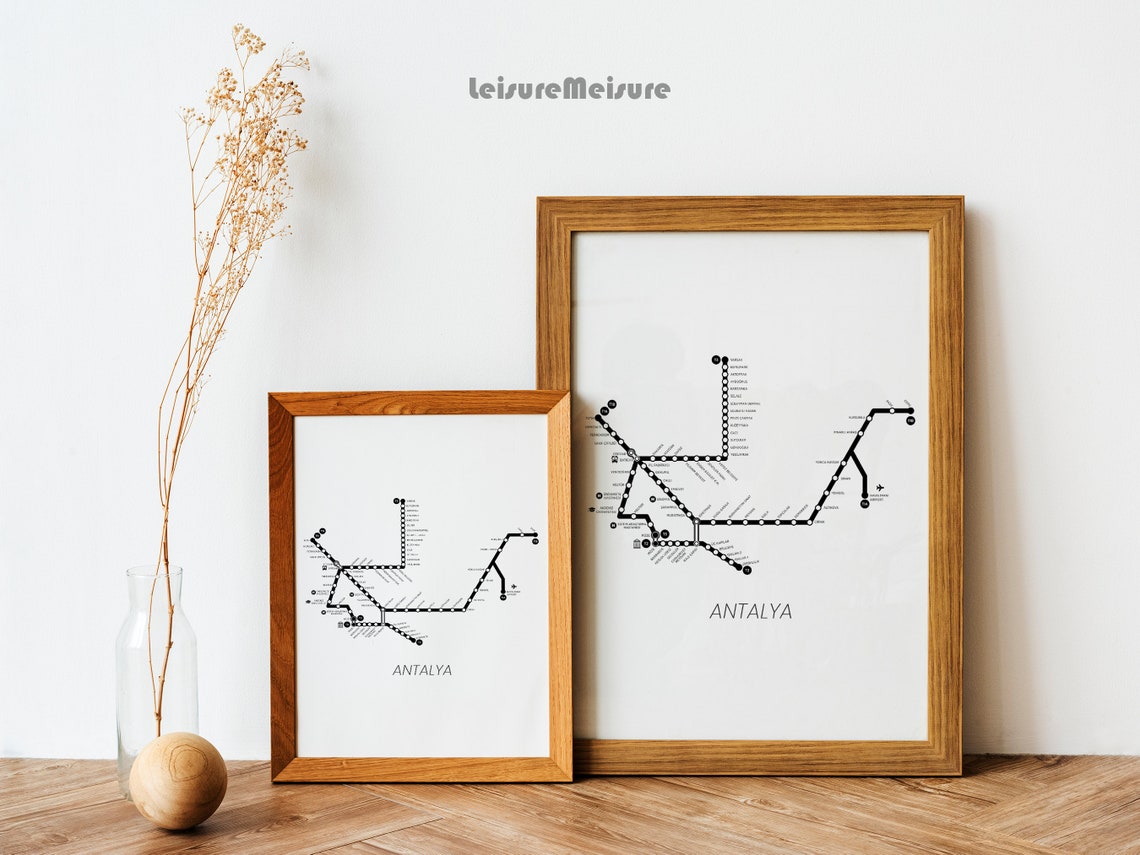 Antalya Metro Map | Digital Printable Wall Art | Print Download City ...