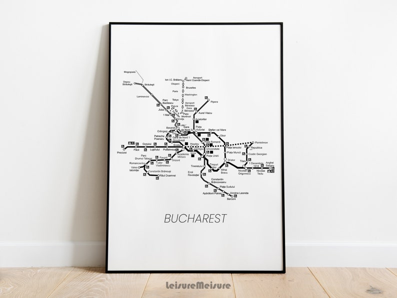 Bucharest Subway Map Poster | Digital Printable Wall Art | Print ...