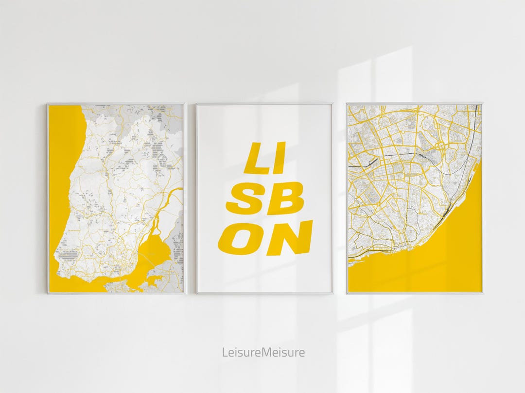 Set of 3 Lisbon City Map | Trendy Printable Wall Art | Portugal Lisbon ...